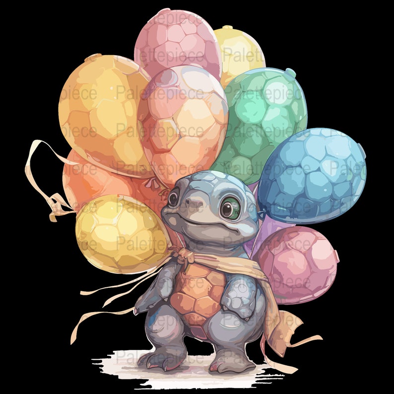 Hand Drawn Turtle With Balloons Svg Png Eps PDF Commercial - Etsy