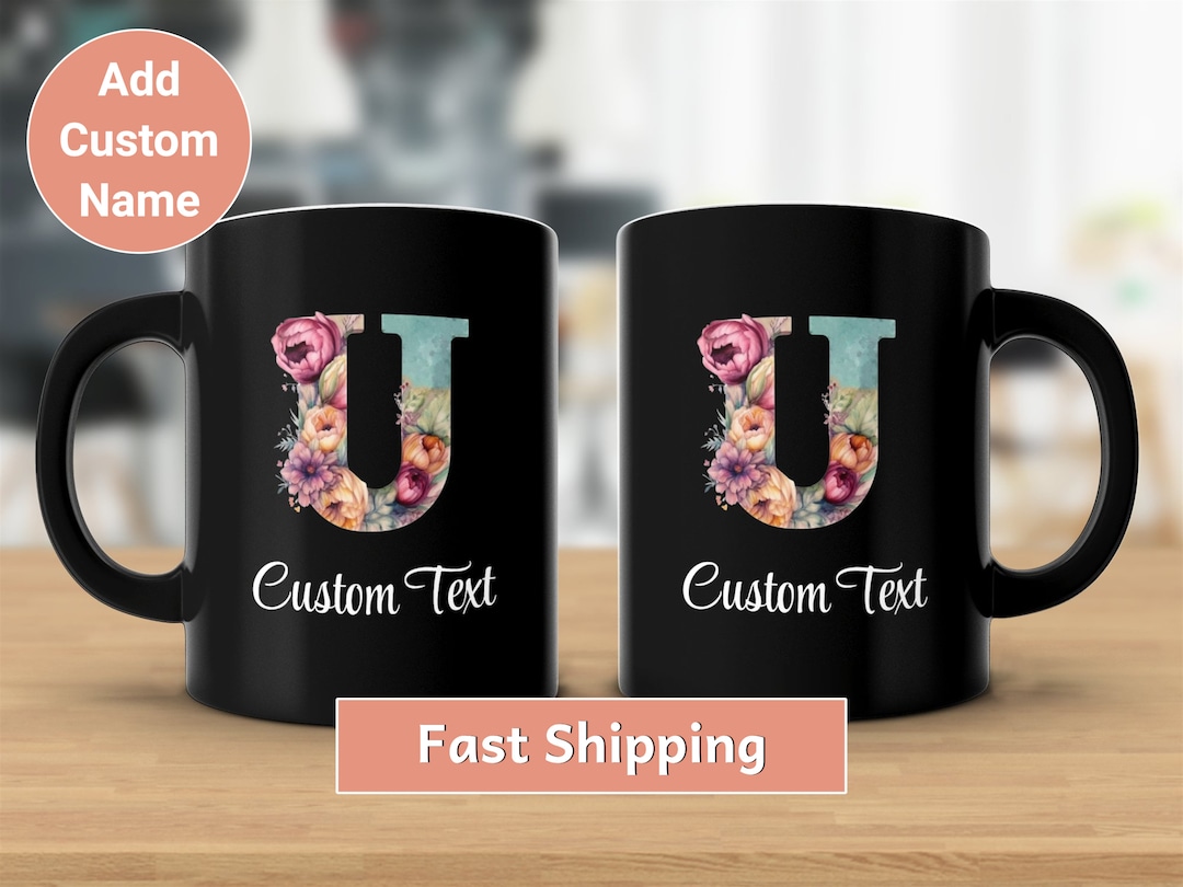 Personalized Floral Monogram Mug, Custom Name Coffee Cup, Elegant ...