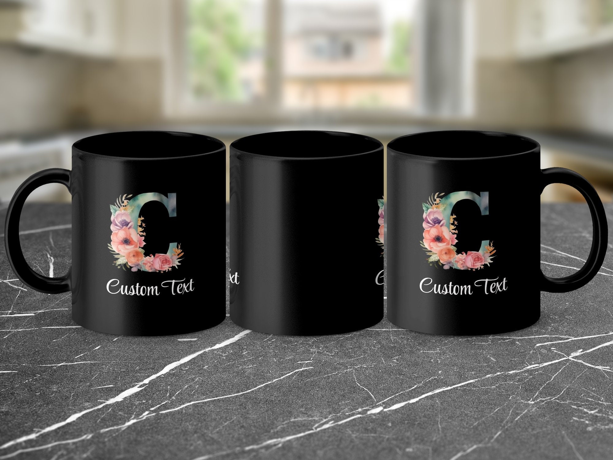 Personalized Monogram Floral Mug, Custom Name Coffee Cup, Elegant ...