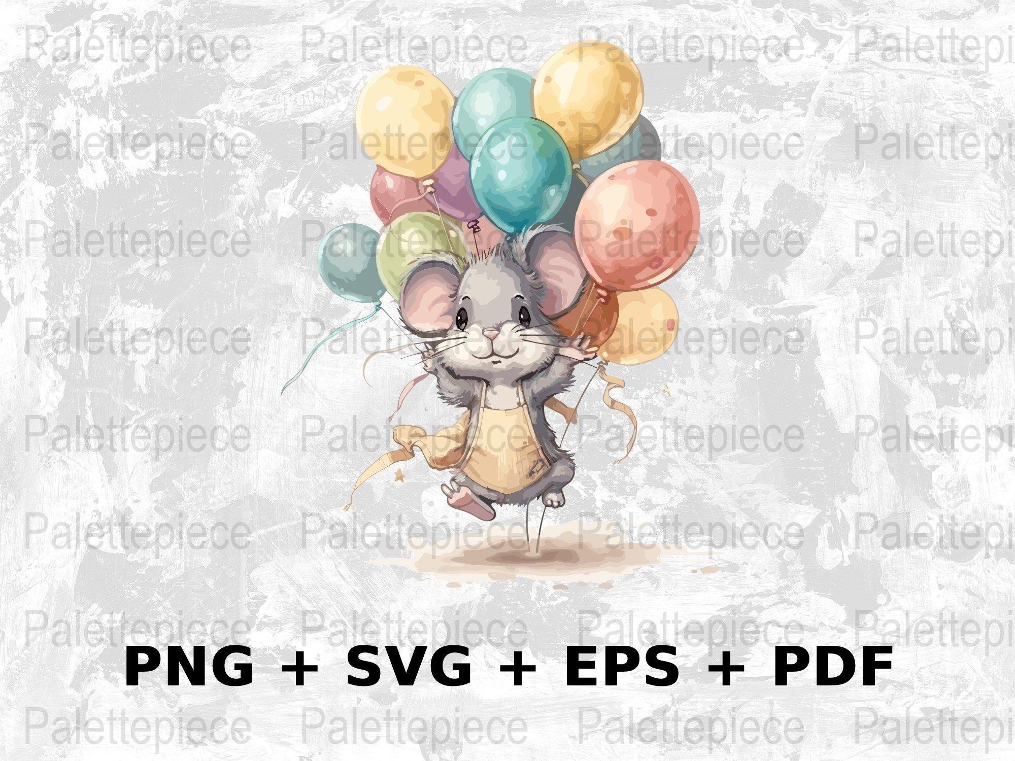 Ratón de dibujos animados con globos Svg Png Eps PDF Gráfico - Etsy México