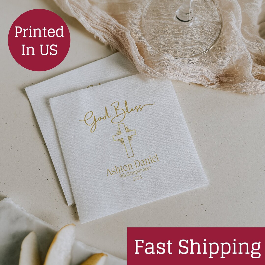 Personalized Baptism Luncheon Cocktail Napkins With Name and Date, God ...