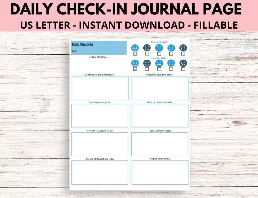 Daily Check in Journal Page to Improve Emotional and Mental Health ...