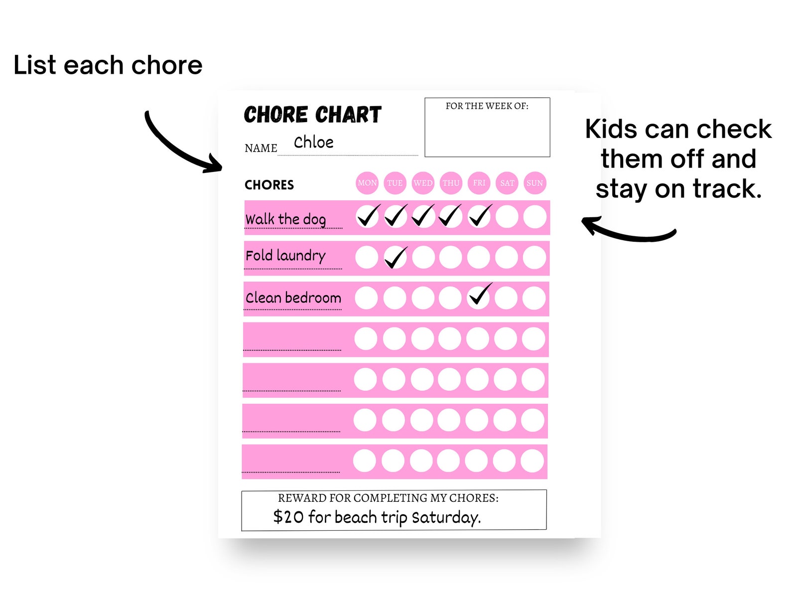 Chore Chart for Kids, Kids Chores, Kids Chore Chart, Responsibility ...