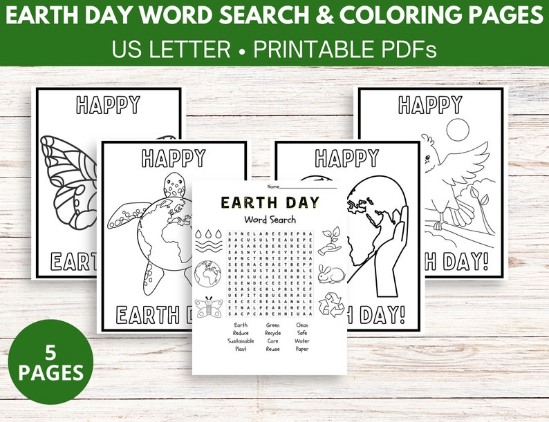 Earth Day Coloring Pages and Earth Day Word Search for Kids, Earth Day ...