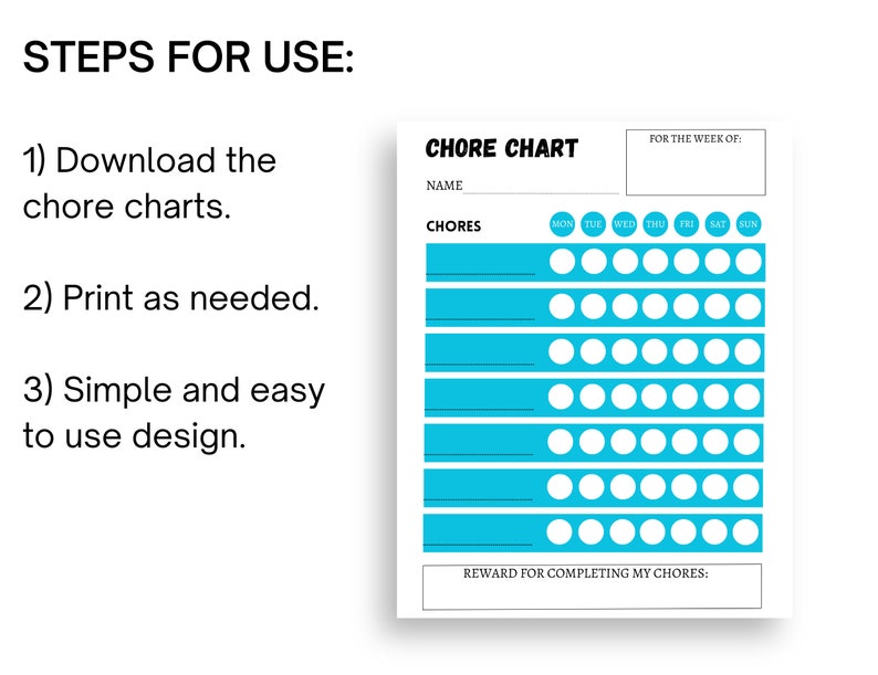 Chore Chart for Kids, Kids Chores, Kids Chore Chart, Responsibility ...