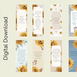 Sunflower Bookmark Printable Set, 8 Bookmarks, Bookworm Gift, Gift for ...