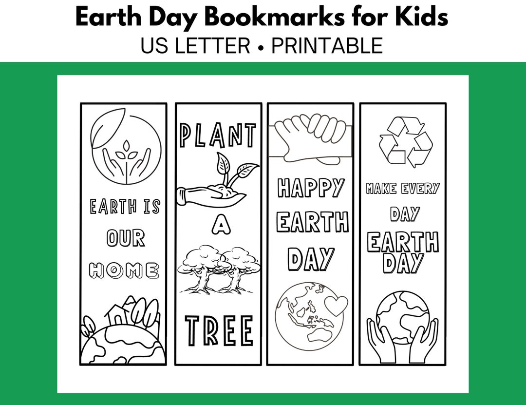 Earth Day Coloring Bookmarks for Kids, Spring Coloring Bookmarks, Earth ...