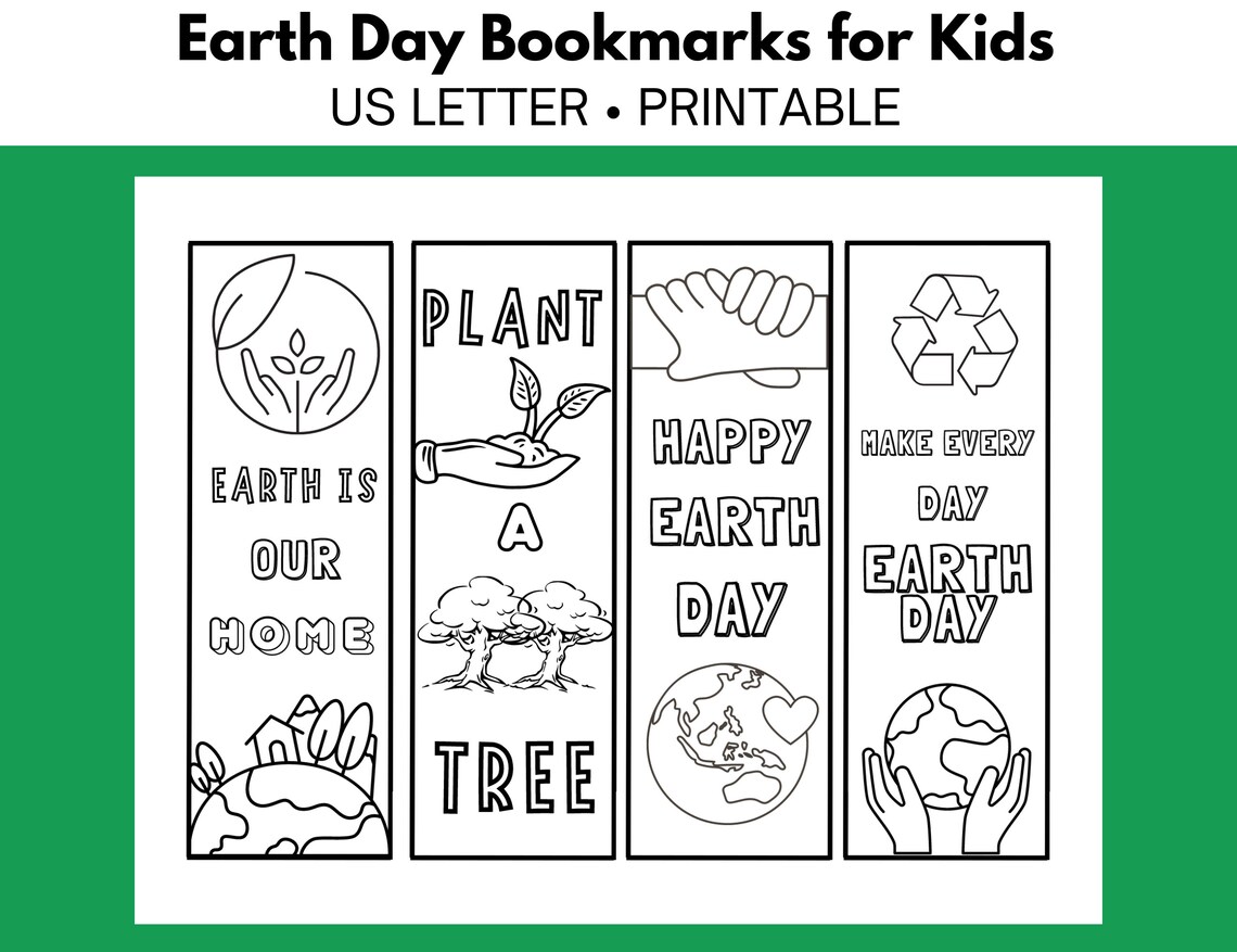 Earth Day Coloring Bookmarks for Kids, Spring Coloring Bookmarks, Earth ...