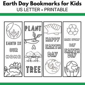 Earth Day Coloring Bookmarks for Kids, Spring Coloring Bookmarks, Earth ...