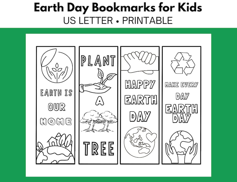 Earth Day Coloring Bookmarks, Kids Spring Activity (PDF Pattern) - Etsy