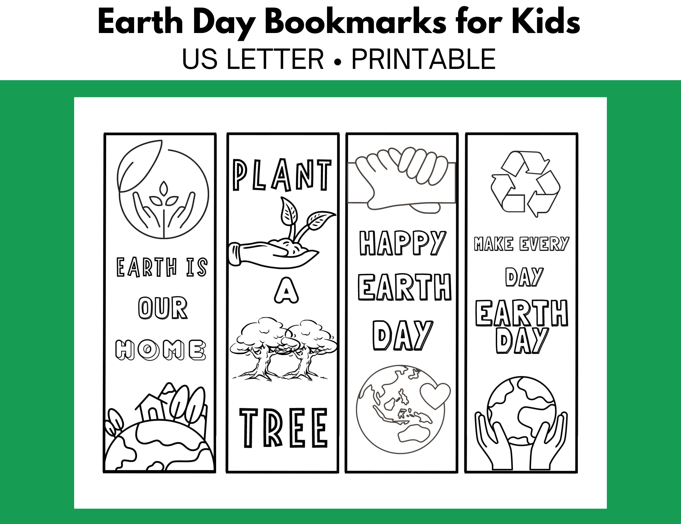 Earth Day Coloring Bookmarks for Kids, Spring Coloring Bookmarks, Earth ...