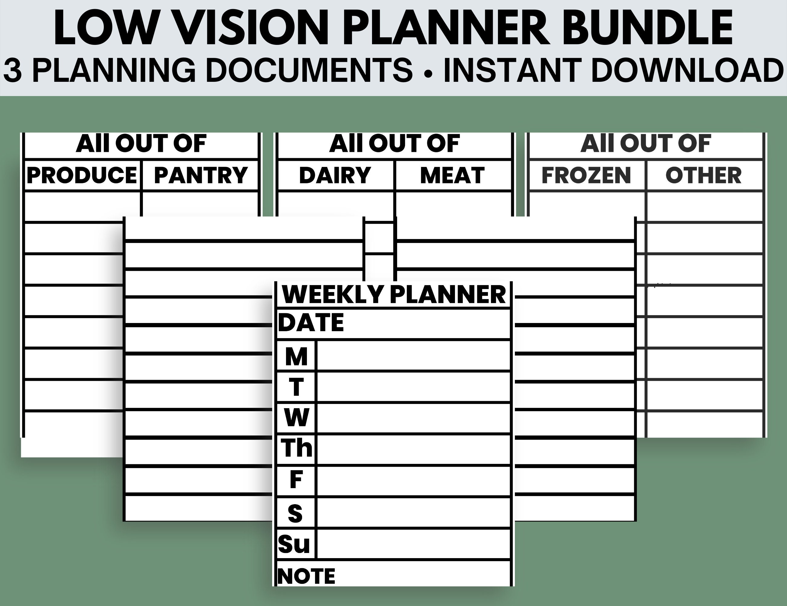 Low Vision Weekly Planner - Low Vision Grocery List - Low Vision Thick ...