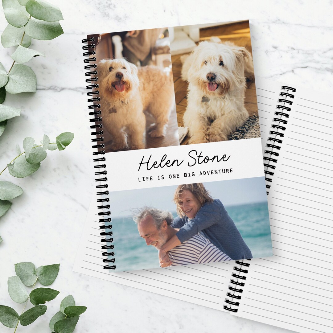 Three Photo White Strip Notebook A5 Personalised Message Journal Notes ...