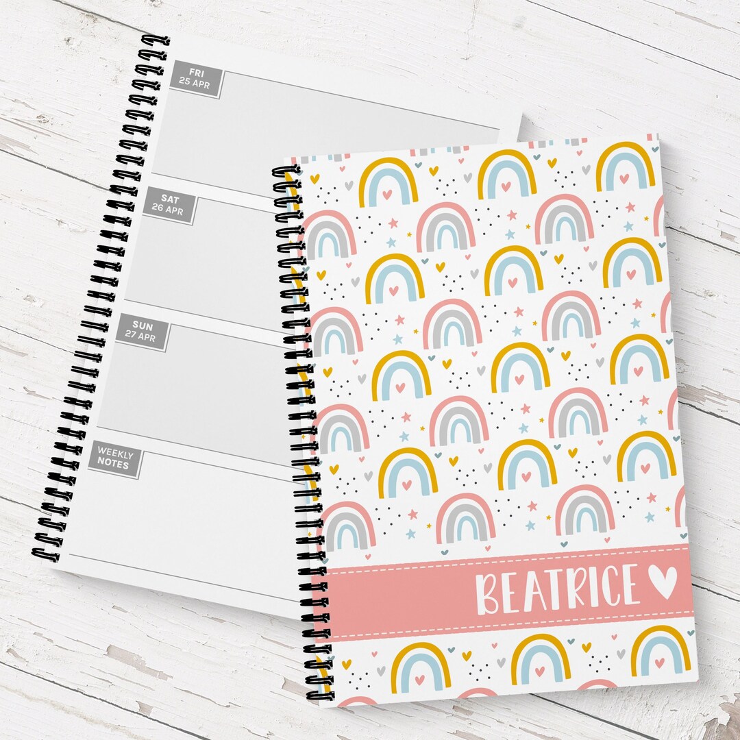 Rainbow Dreams 2025 Diary A5 Personalised 2026 Week to View Organiser ...