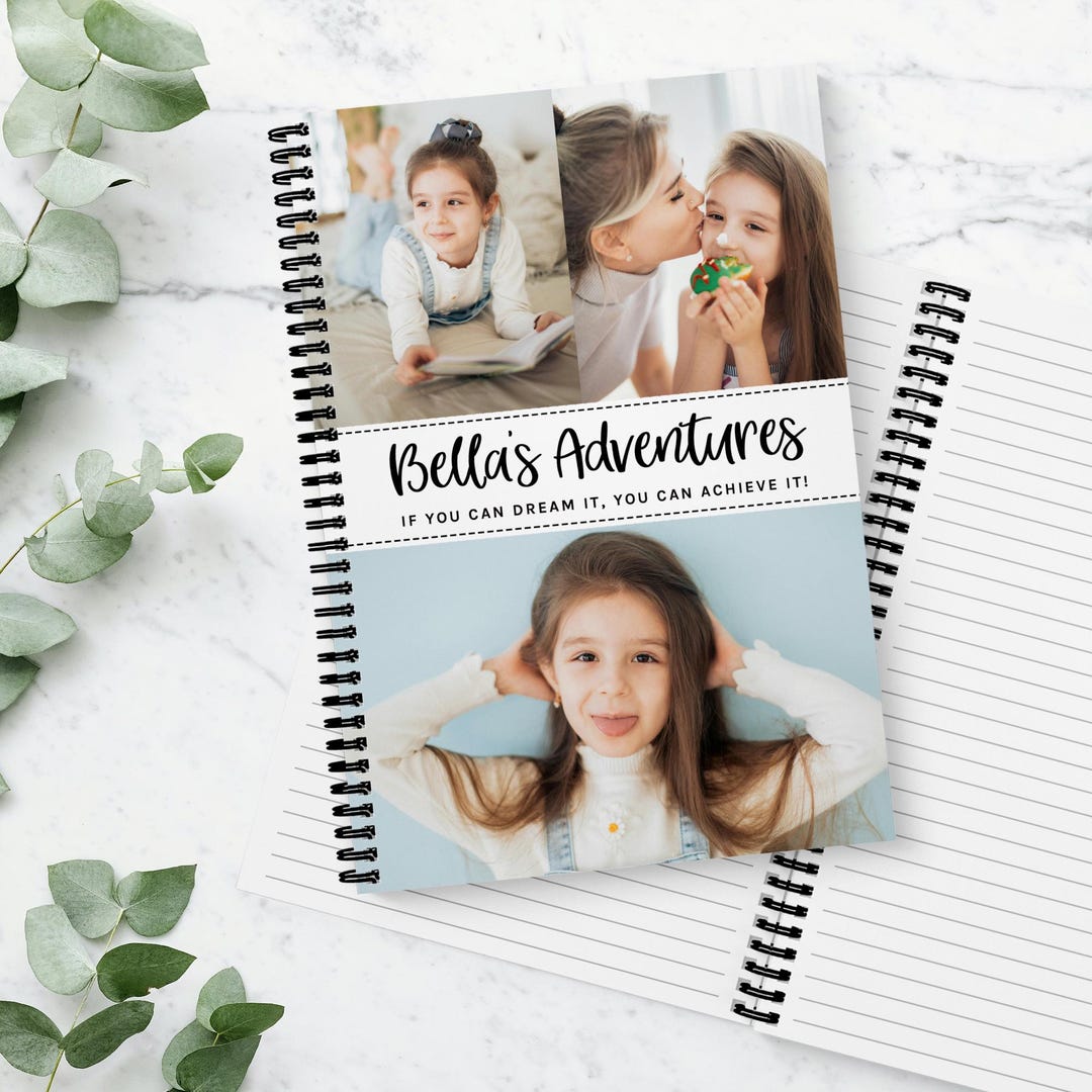 Three Photo White Strip Notebook A5 Personalised Message Journal Notes ...