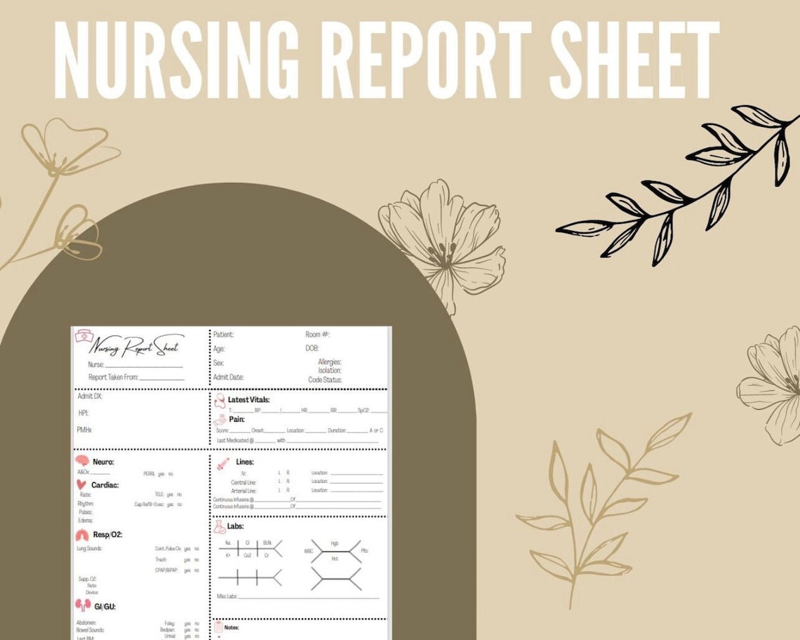 Nursing Report Sheet Med Surg Report Sheet Clinical Report - Etsy