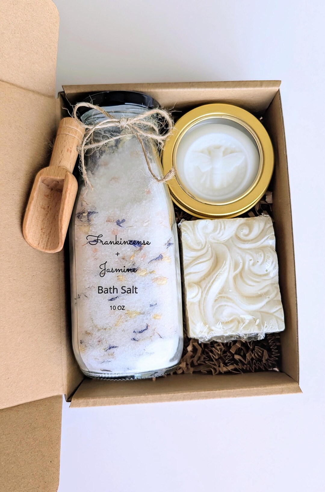 Spa Gift Set: Jasmine Bath Salt, Tallow Shampoo & Lotion Bar, Self Care ...