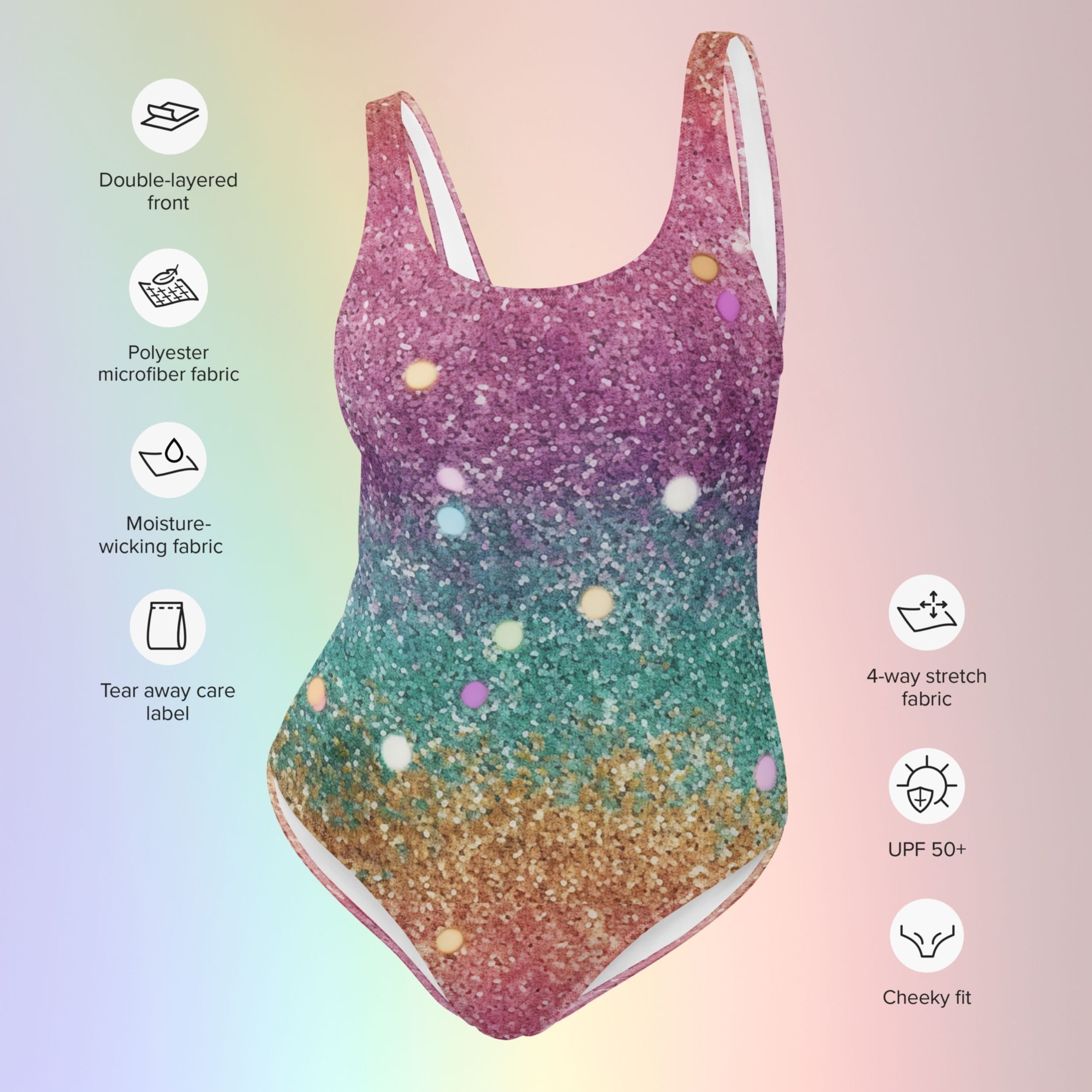 One Piece Swimsuit, Colorful Glitter Swimsuit, Sparkly Bathing Suit ...