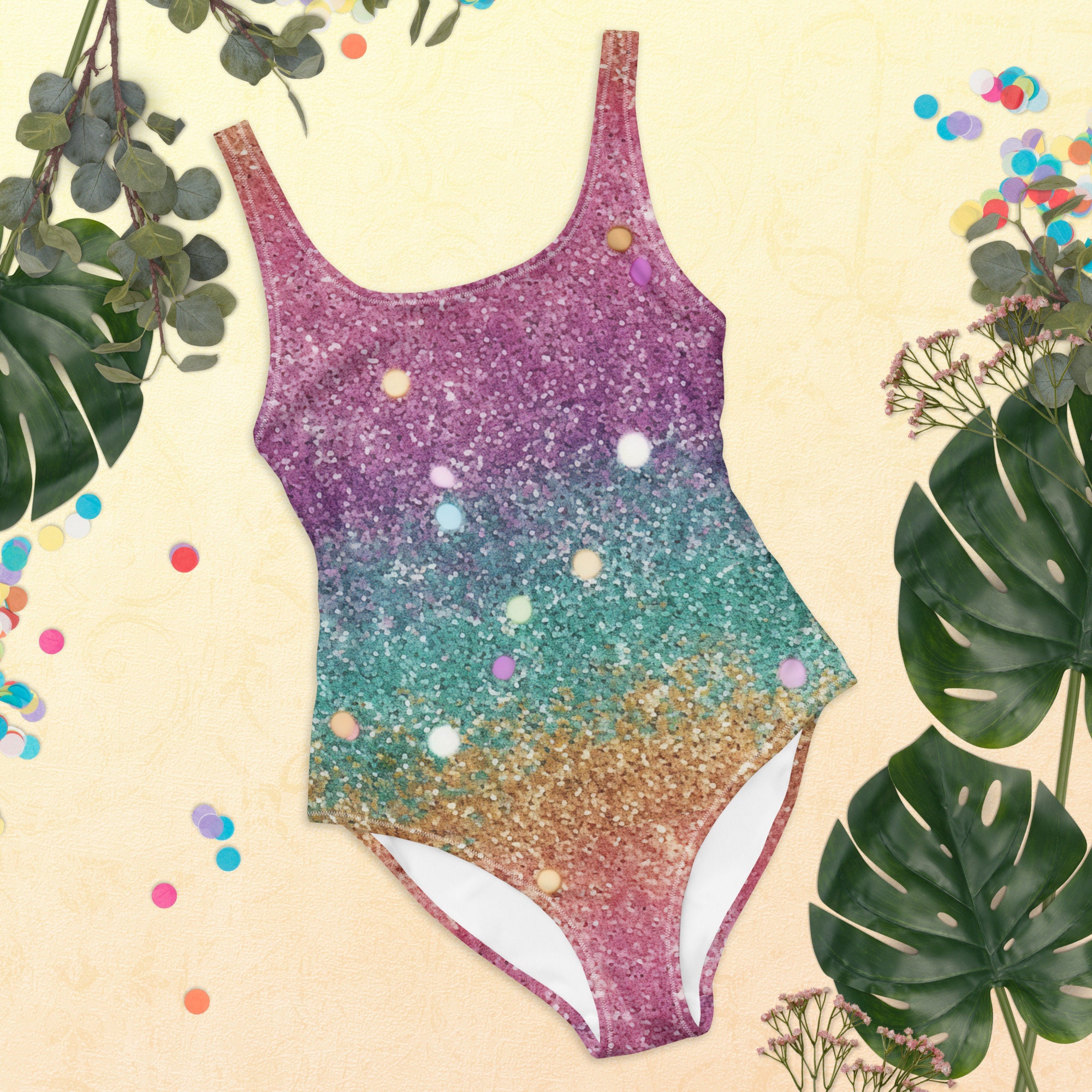 One Piece Swimsuit, Colorful Glitter Swimsuit, Sparkly Bathing Suit ...