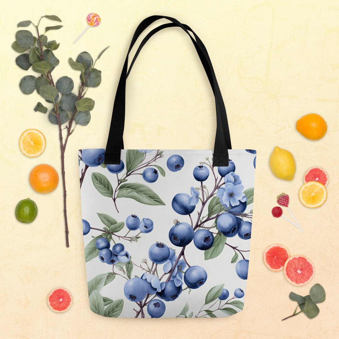 Blueberries Tote Bag, Grocery Farmers Market Shopping Bag, All Over ...