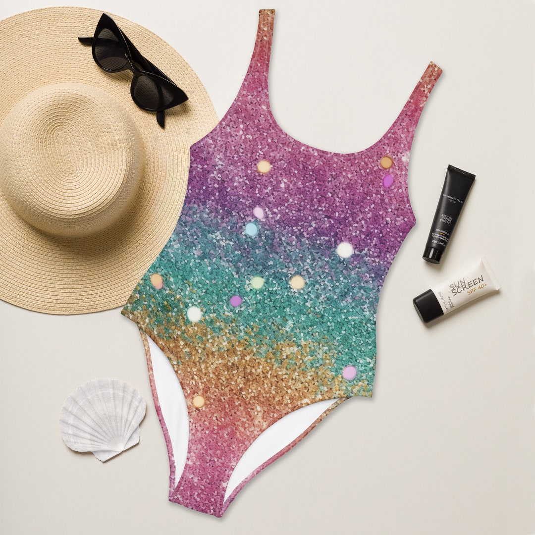 One Piece Swimsuit, Colorful Glitter Swimsuit, Sparkly Bathing Suit ...