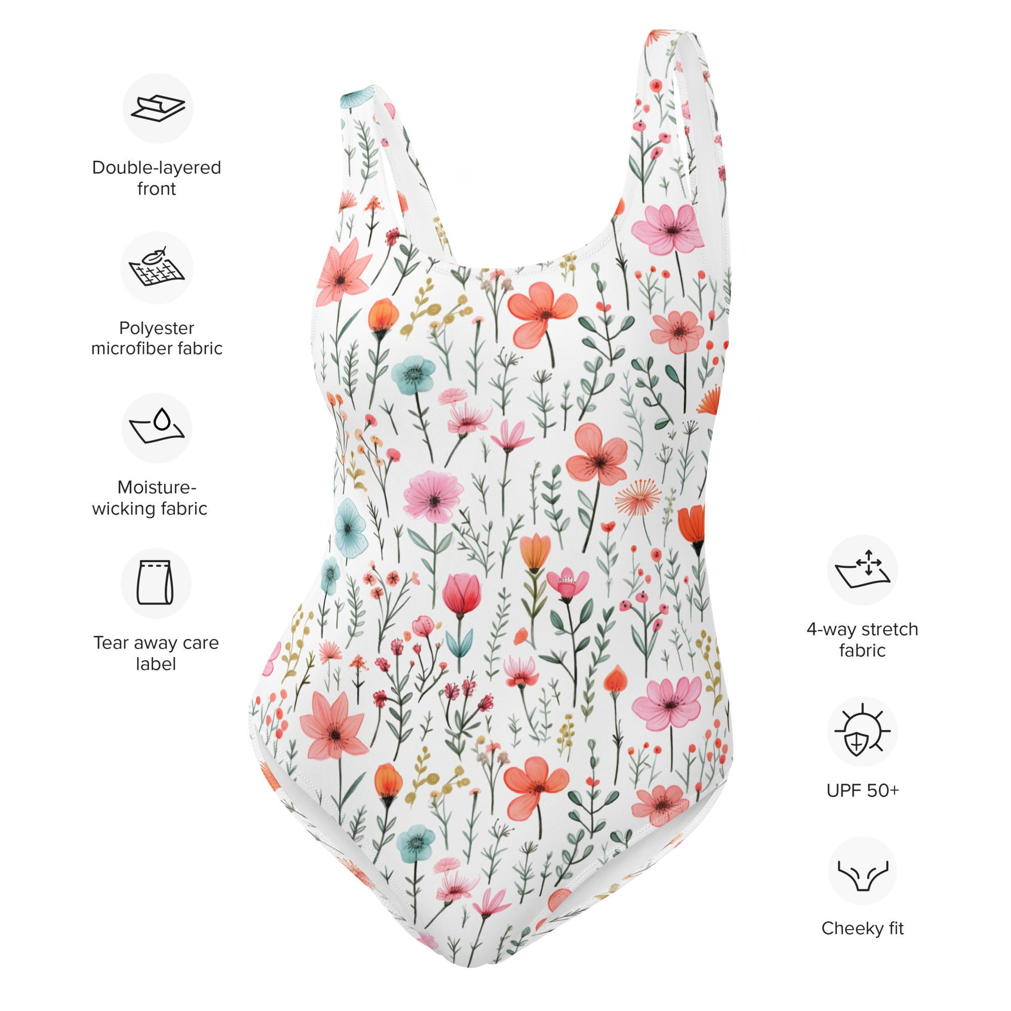 Floral One Piece Swimsuit Wildflower Wanderlust Flowers Cute Summer Bathing Suit For Women