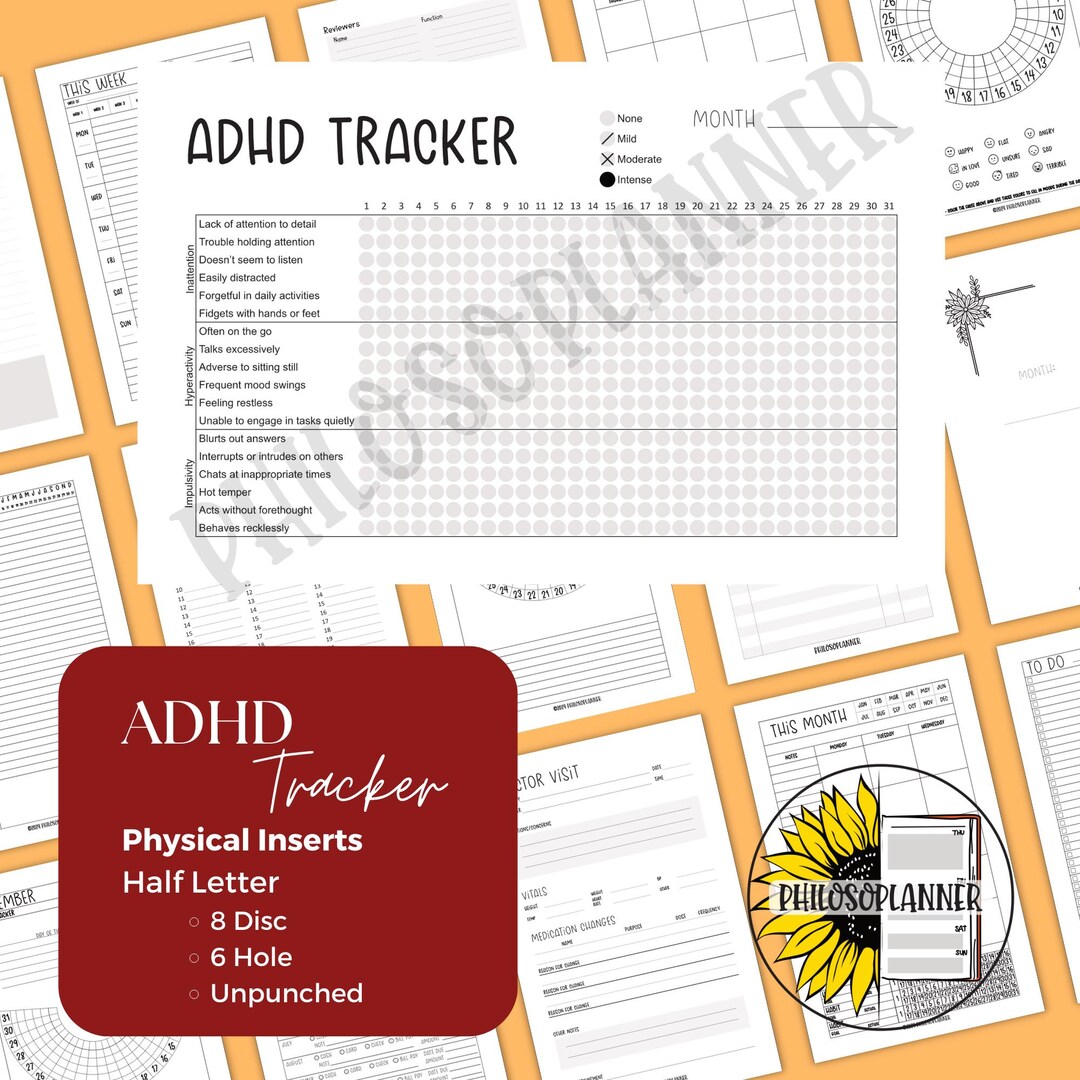 ADHD Tracker Planner Inserts Half Letter Monthly Discbound Set - Etsy