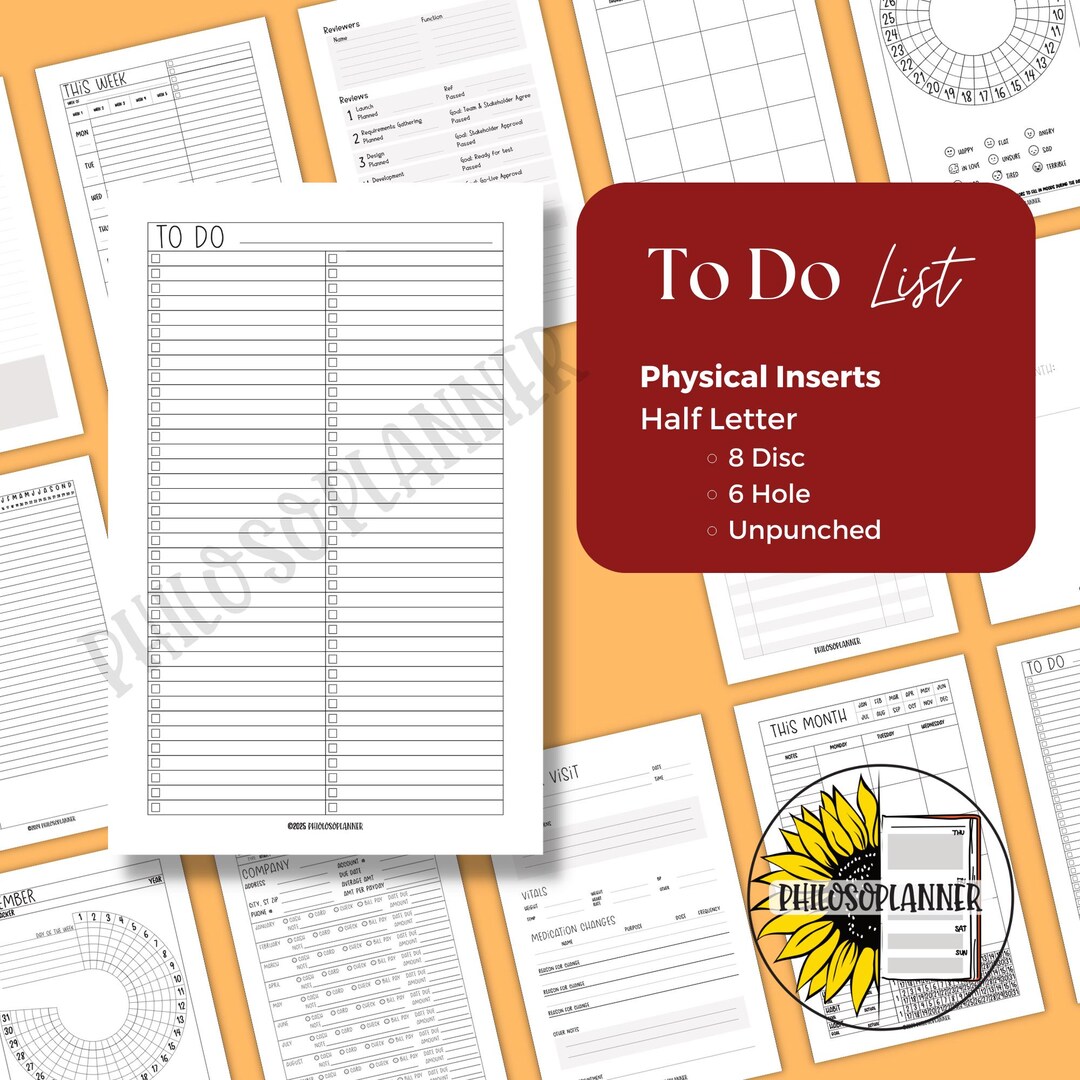 To Do List Planner Inserts Half Letter Discbound Minimal Task Pages - Etsy