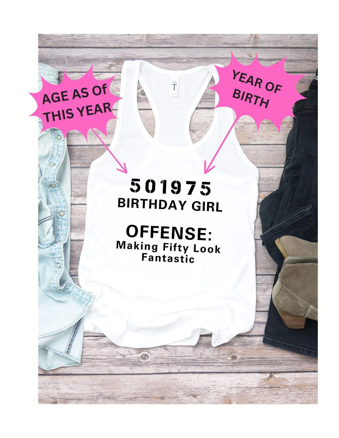 Funny 50th Birthday Mugshot Tank Top, Jail Party Theme - Etsy