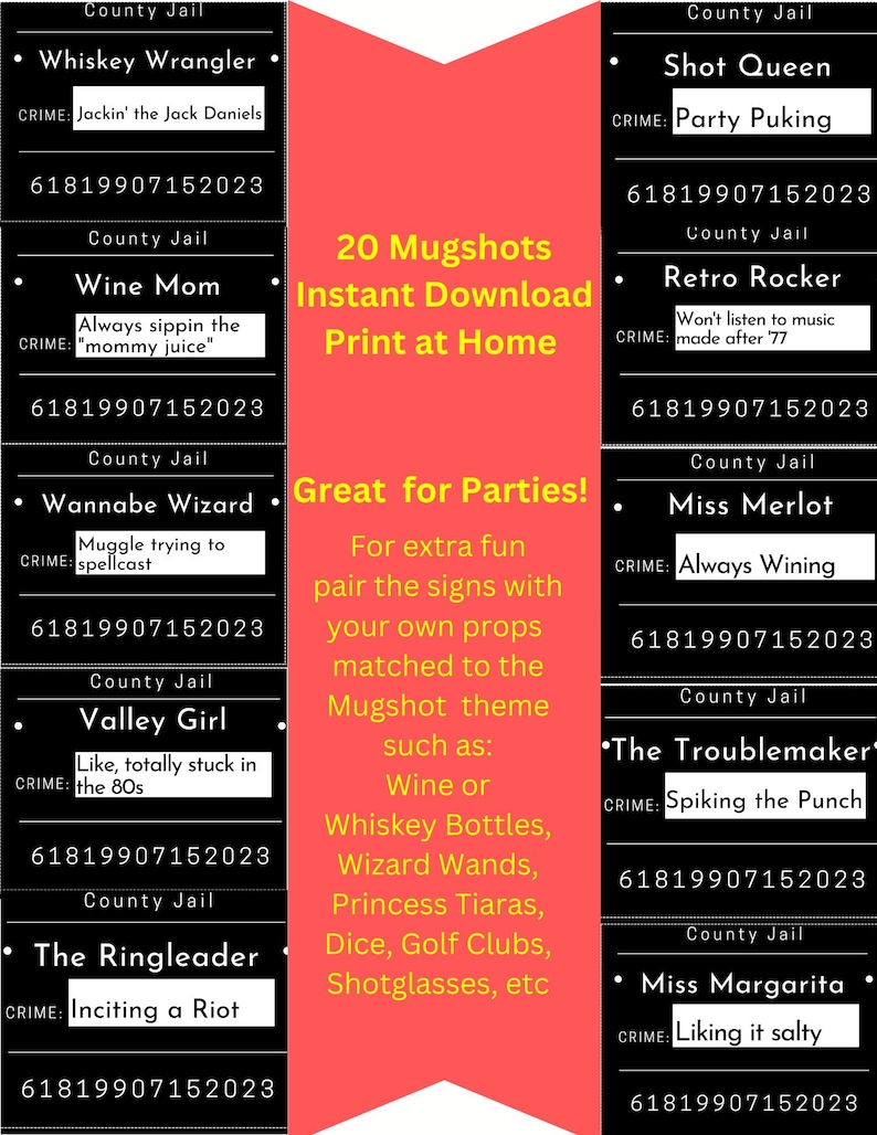 Mugshot Sign Party Props, 20 Printable Jail Signs (digital Download) - Etsy