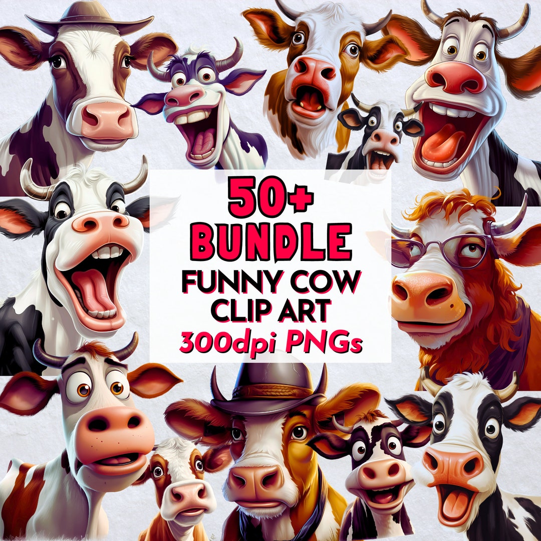 Funny Cows PNG Bundle, Funny Cow Clip Art, Cow Sublimation Designs ...