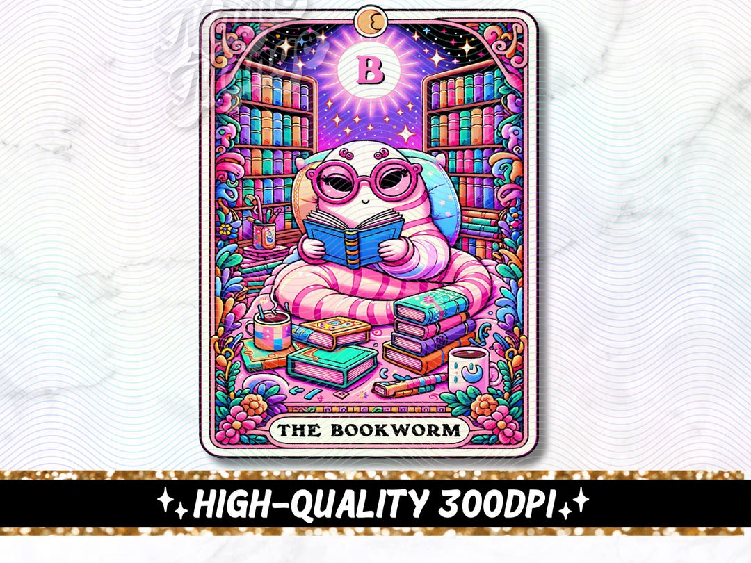 The Bookworm Tarot Card PNG, Bookish Sublimation Design, Book Lover ...