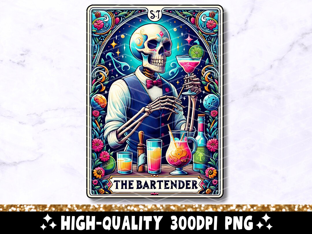 The Bartender Tarot Card PNG, Funny Bartending Skeleton Sublimation ...