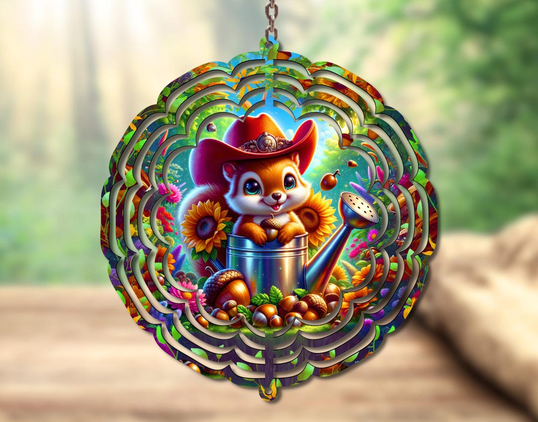 Cute Squirrel Wind Spinner PNG, Sunflower Baby Squirrel Cowboy Country ...