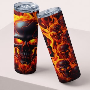 Melted Skull Tumbler Wrap PNG, Skull Fire Tumbler Sublimation Design ...