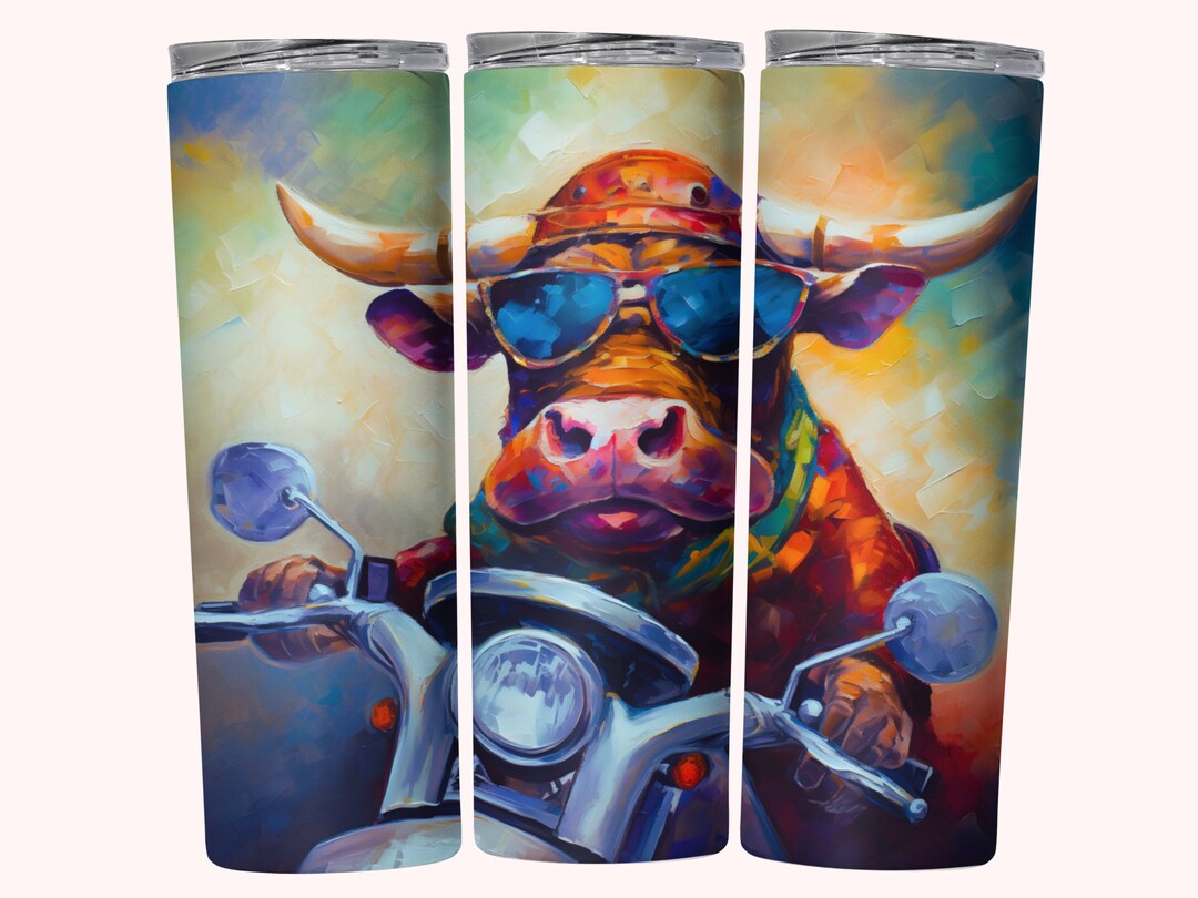 Bull Riding Motorcycle Tumbler Wrap, 20oz Skinny Tumbler Wrap ...