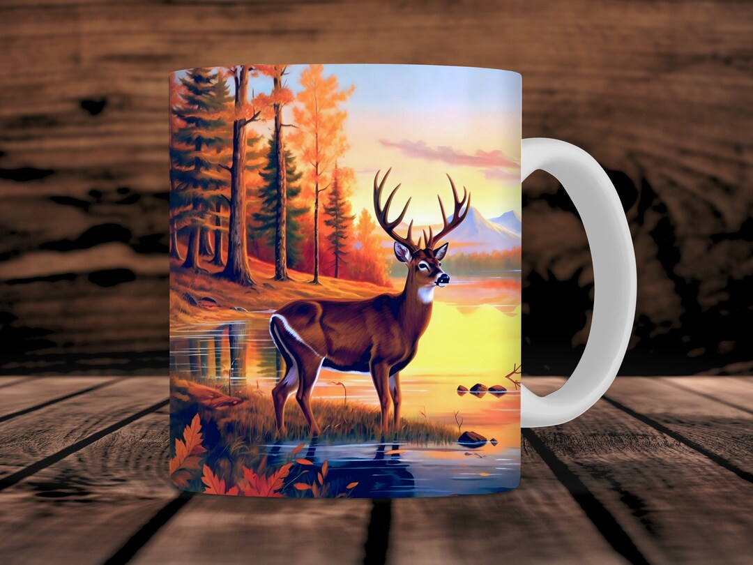 Deer Scene Mug Wrap for Men, 11oz and 15oz Mug Sublimation Design, Deer ...