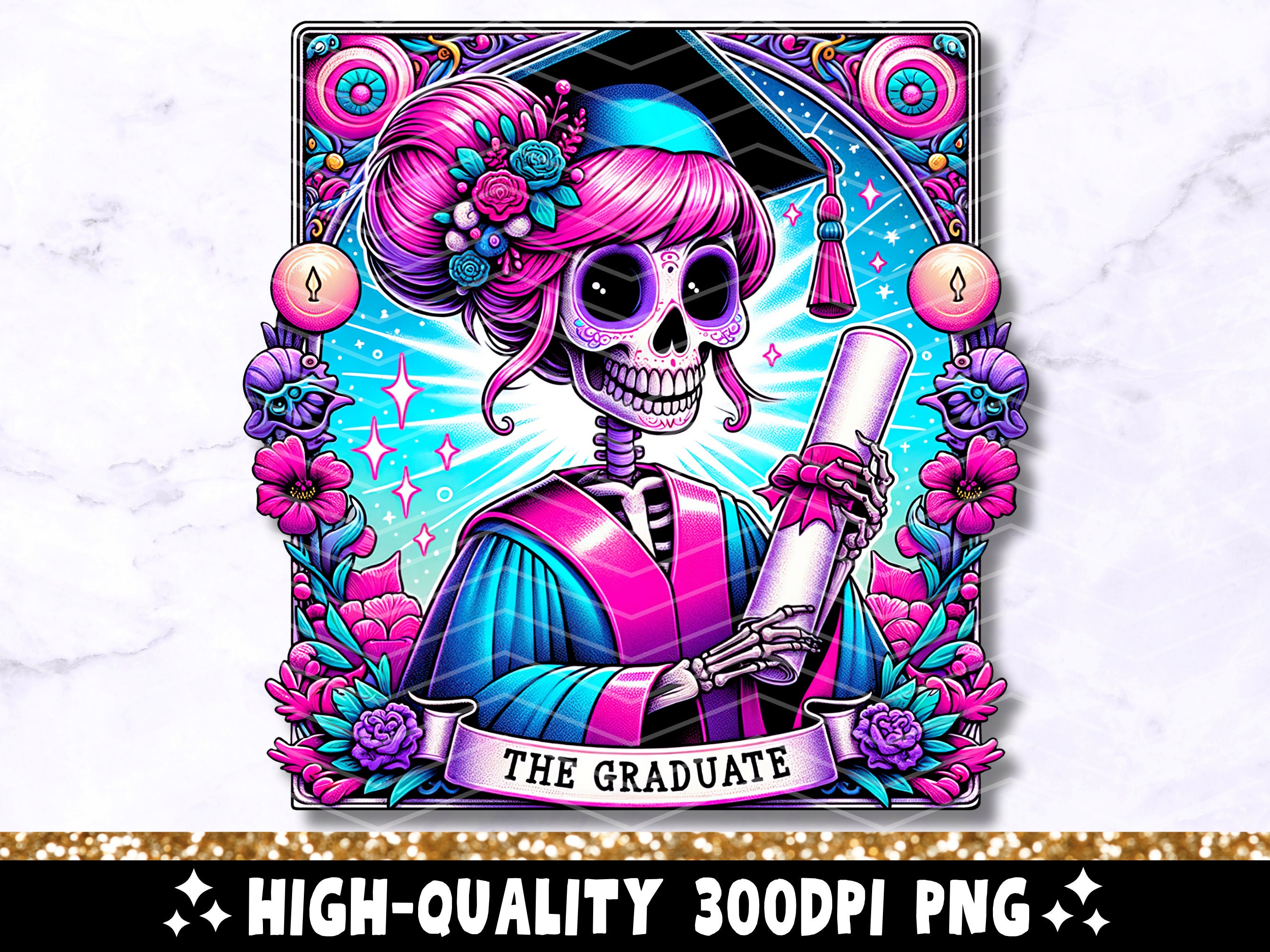 The Graduate Tarot Card PNG, Graduating Skeleton Sublimation Design ...