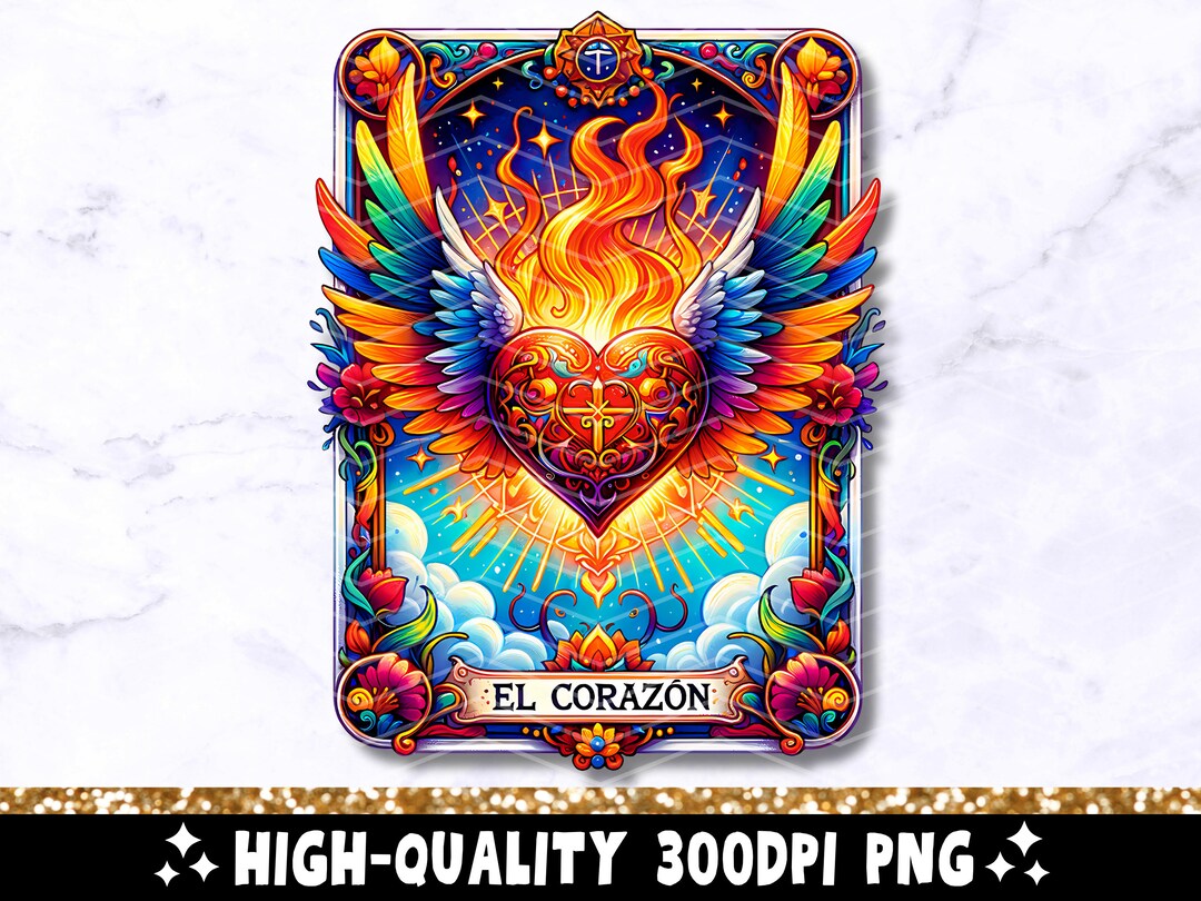 El Corazón Tarot Card PNG, Burning Heart Wings Sublimation Design ...