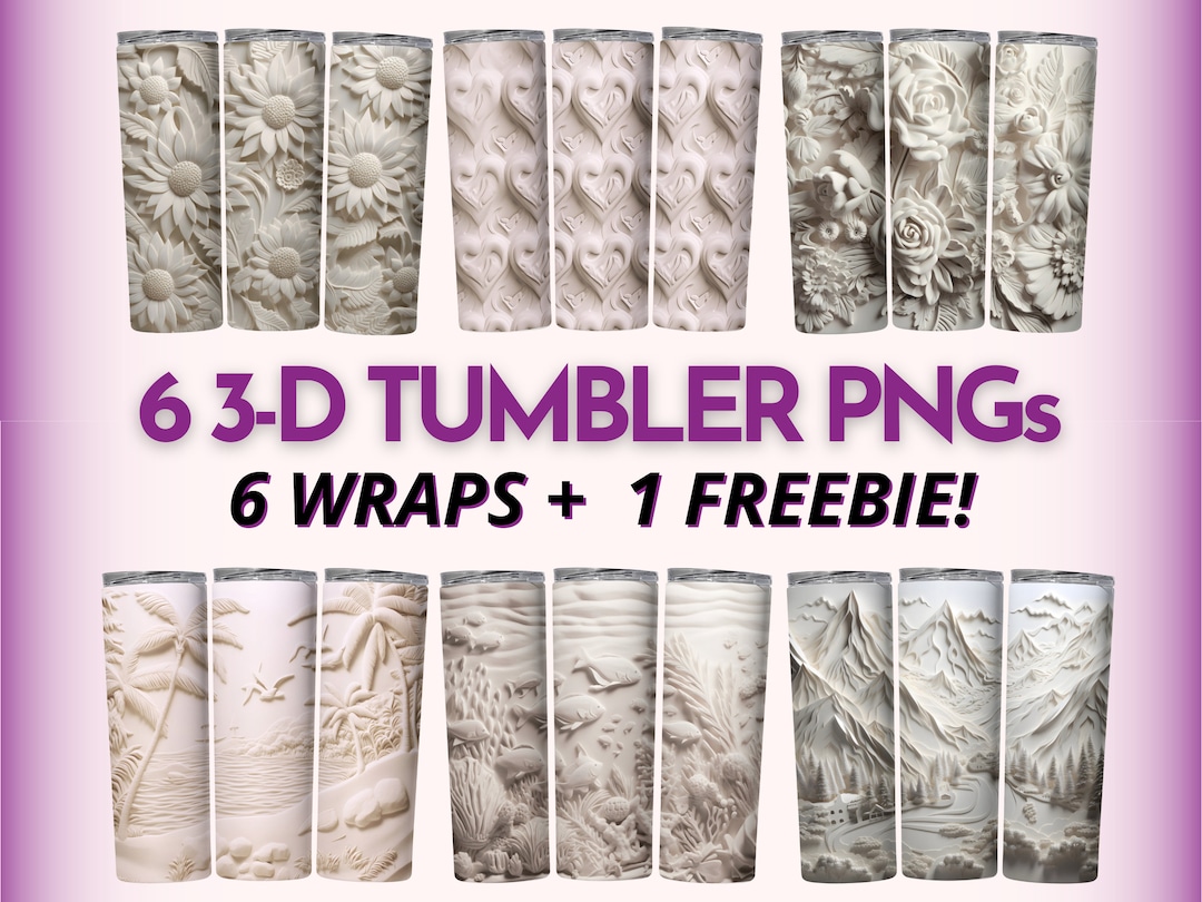 Carved 3D Tumber Wrap BUNDLE, 20oz Skinny Tumbler Wrap Sublimation Pngs ...