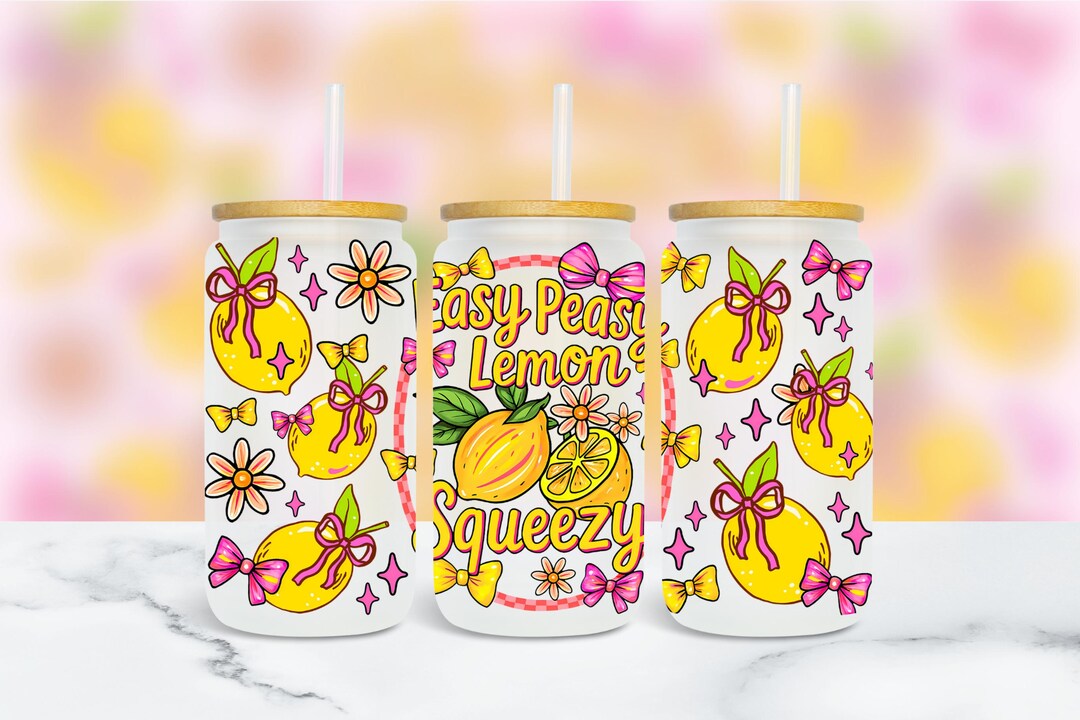 Preppy Lemons 16oz Glass Can Wrap, Easy Peasy Summer Coquette UV DTF ...