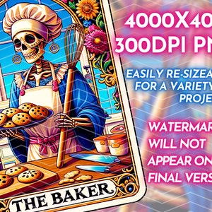 The Baker Tarot Card PNG, Cooking Skeleton Sublimation Design, Baking ...