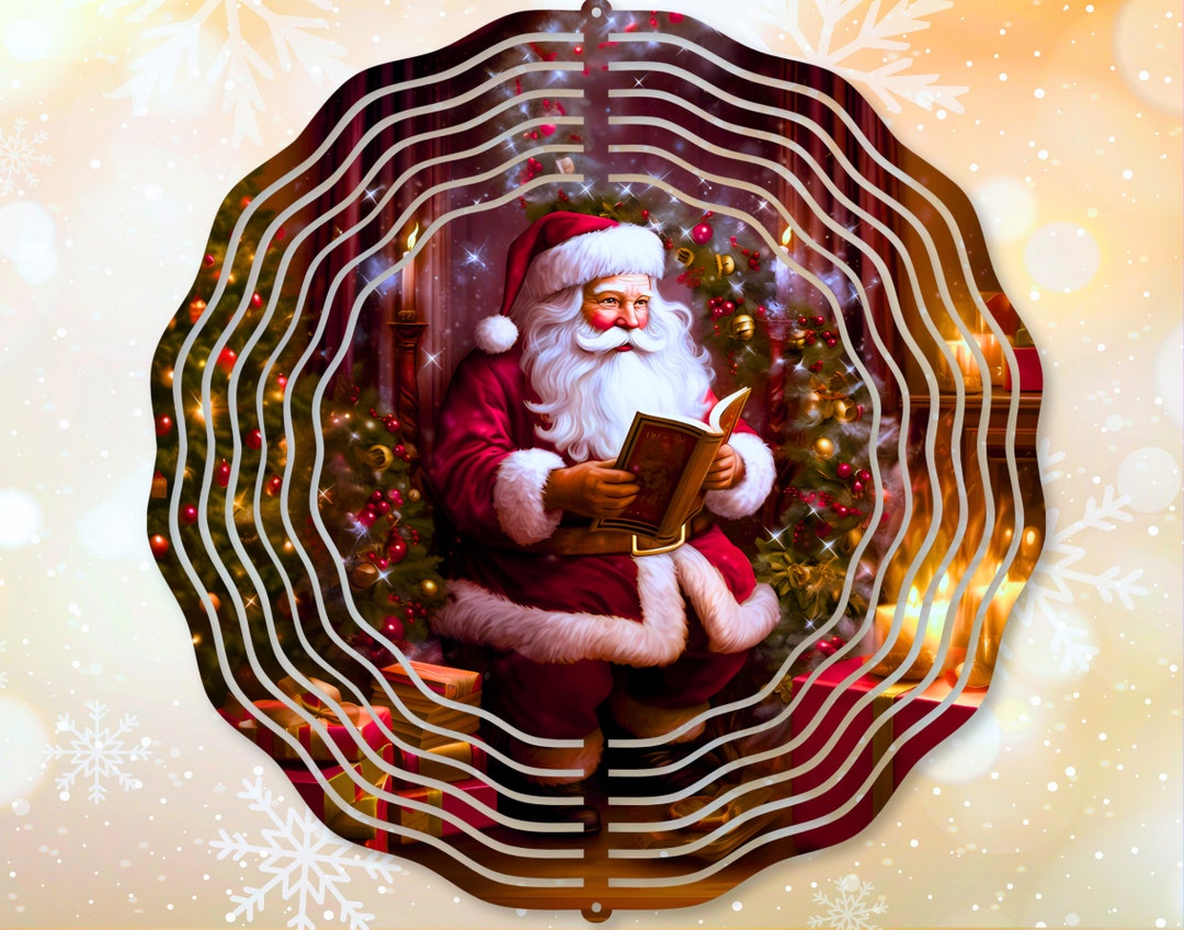 Santa Reading Book Wind Spinner PNG, Wind Spinner Sublimation Design ...