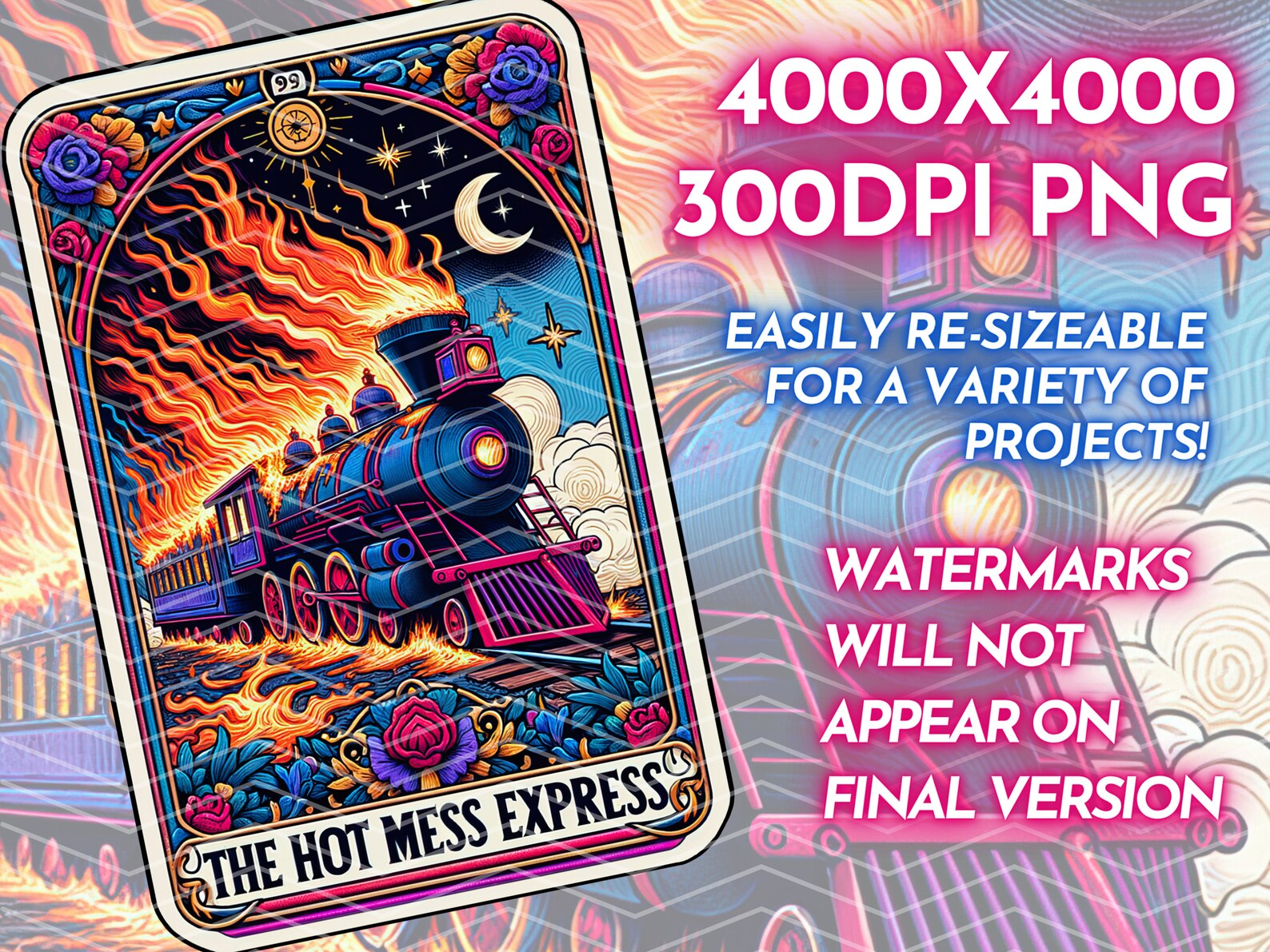 Hot Mess Express Tarot Card PNG, Funny Quote Mom Sublimation Design ...