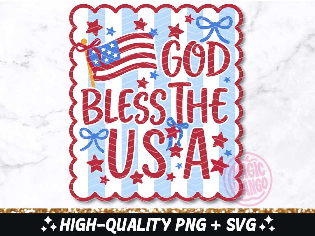 God Bless the USA PNG SVG, Preppy Patriotic Coquette American Flag Red ...