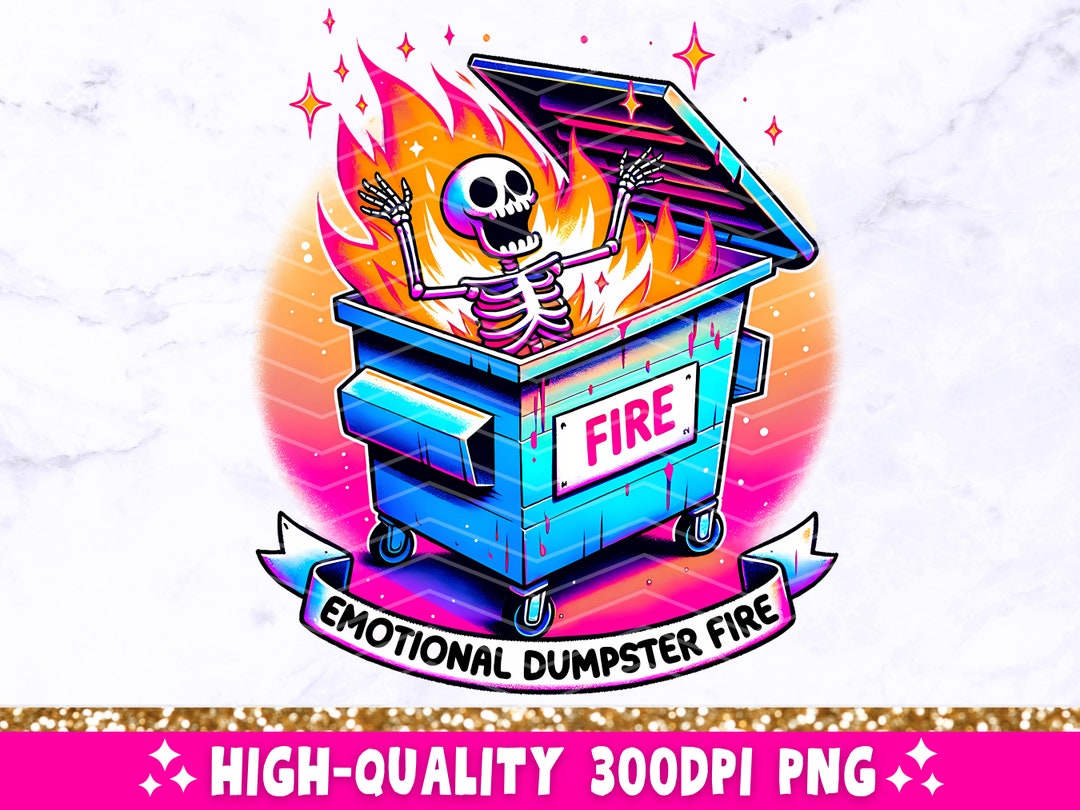 Emotional Dumpster Fire PNG, Sarcastic Skeleton Sublimation Design ...