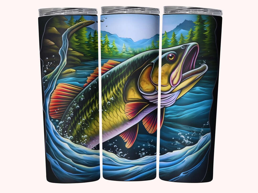 Bass Fish Tumbler Wrap for Men, Men's Fishing Tumbler PNG, 20oz Skinny ...