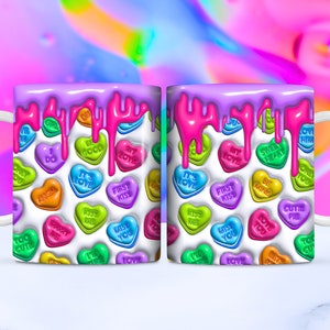 3D Valentine's Day Heart Candy Inflated Mug Wrap, 11oz and 15oz Mug ...