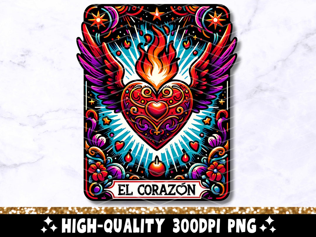 El Corazón Tarot Card PNG, Burning Heart Wings Sublimation Design ...