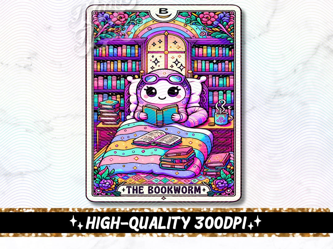 The Bookworm Tarot Card PNG, Bookish Sublimation Design, Book Lover ...